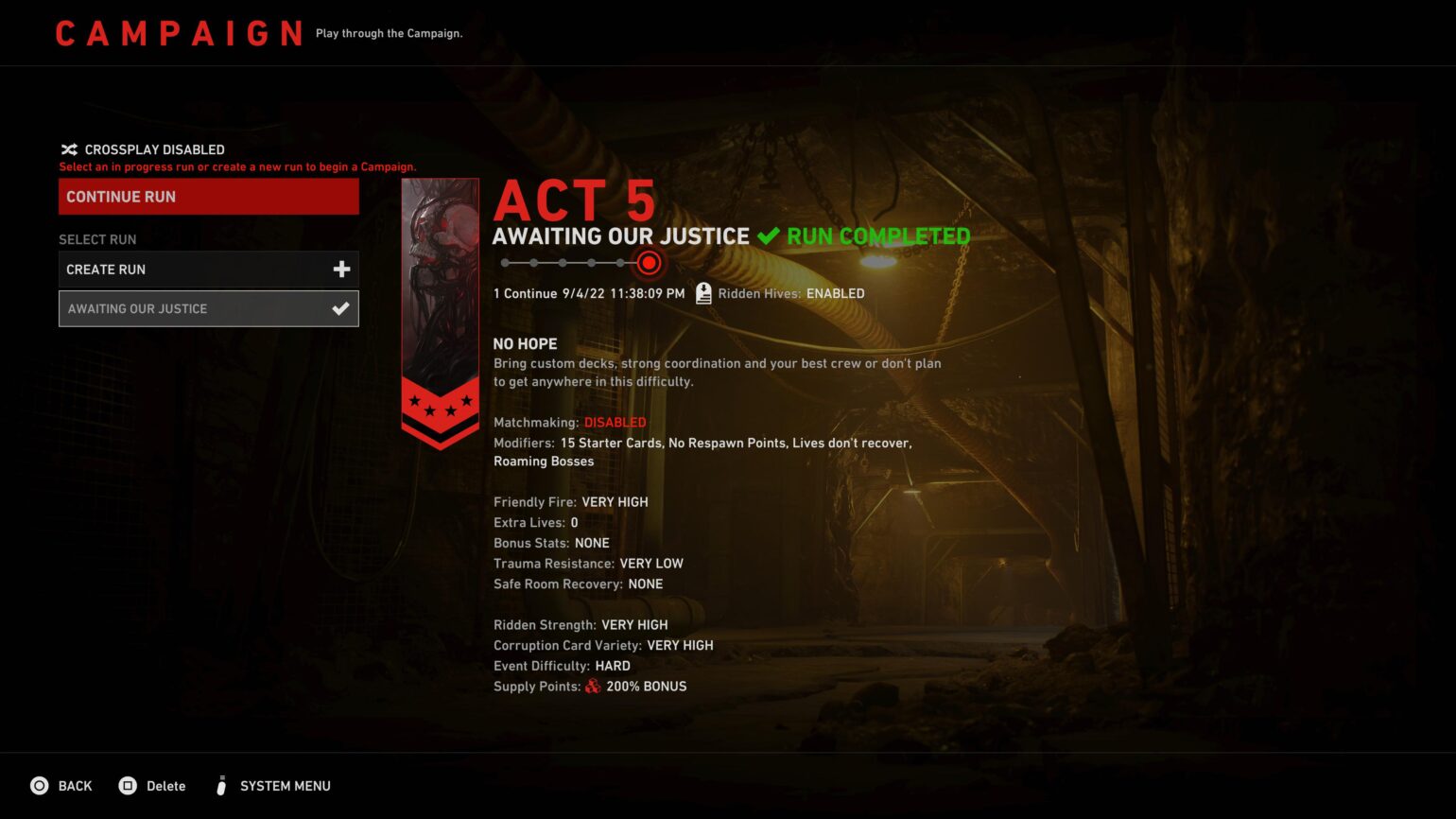 Back 4 Blood Act 5 Ace Trophy/Achievement Guide » Infinite Start